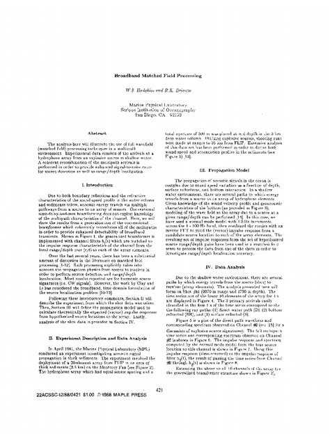 Broadband Matched Field Processing Ieee Conference Publication Ieee