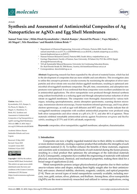 Pdf Synthesis And Assessment Of Antimicrobial Composites Of Ag Nanoparticles Or Agno3 And Egg