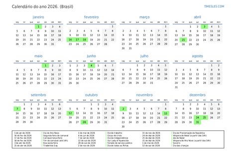 Calendário 2026 Com Feriados No Brasil Imprimir E Baixar Calendário