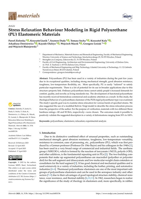 Pdf Stress Relaxation Behaviour Modeling In Rigid Polyurethane Pu
