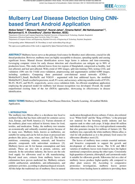 Pdf Mulberry Leaf Disease Detection Using Cnn Based Smart Android Application