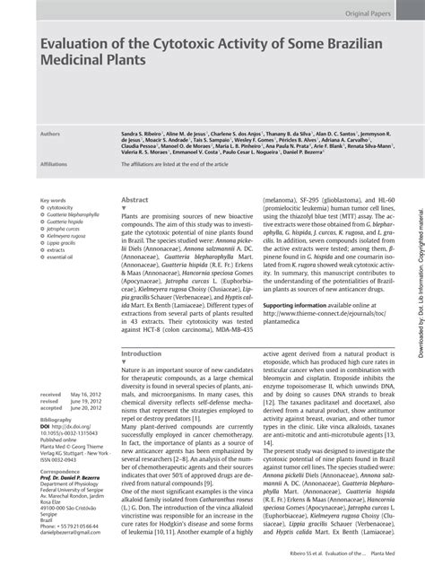 Pdf Evaluation Of The Cytotoxic Activity Of Some Brazilian Medicinal Plants
