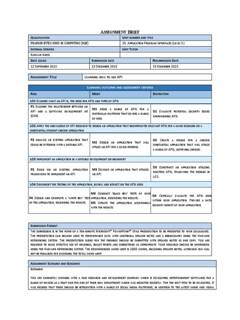 Assignment Brief Unit 29 Application Program Interfaces Sep 2022 Download Free Pdf