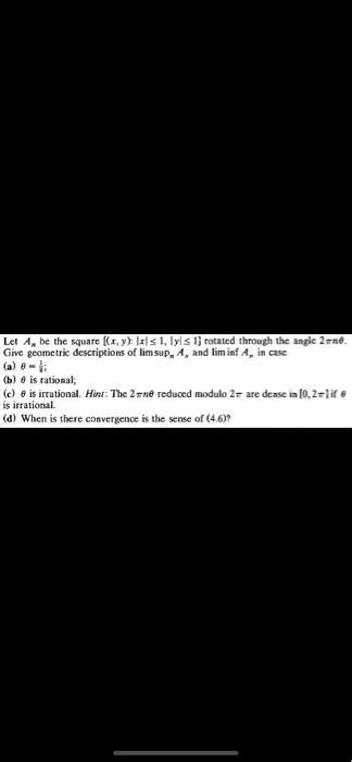 Solved Let An Be The Square { X Y ∣∣x∣≤1∣y∣ ≤1] Rotated