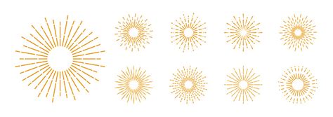 햇살 세트 광선 골드 컬렉션 빈티지 햇살 폭발 불꽃 불꽃 별빛 태양 광선 로고타입 엠블럼 배너 또는 레터링에 대한 요소 벡터 그림입니다 그리기에 대한 스톡 벡터 아트 및