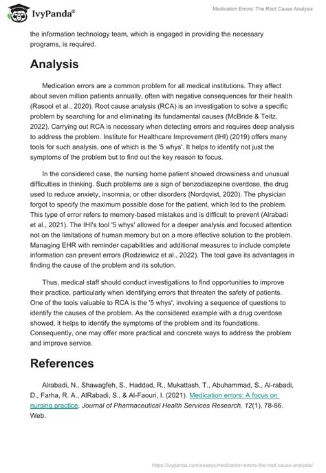 Medication Errors The Root Cause Analysis Words Critical Writing Example