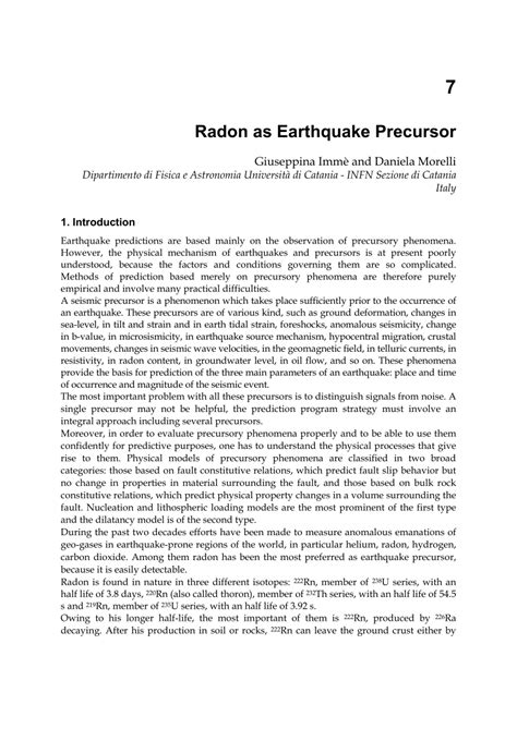 Pdf Radon As Earthquake Precursor