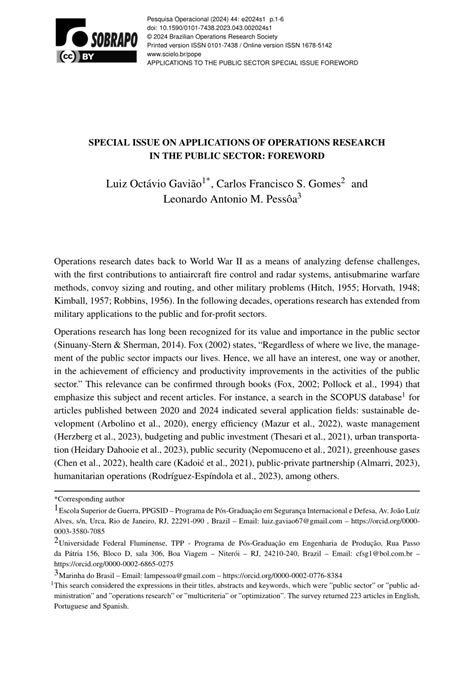 Pdf Special Issue On Applications Of Operations Research In The Public Sector Foreword