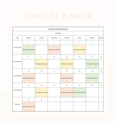 Schedule Planner Excel Template And Google Sheets File For Free Download Slidesdocs