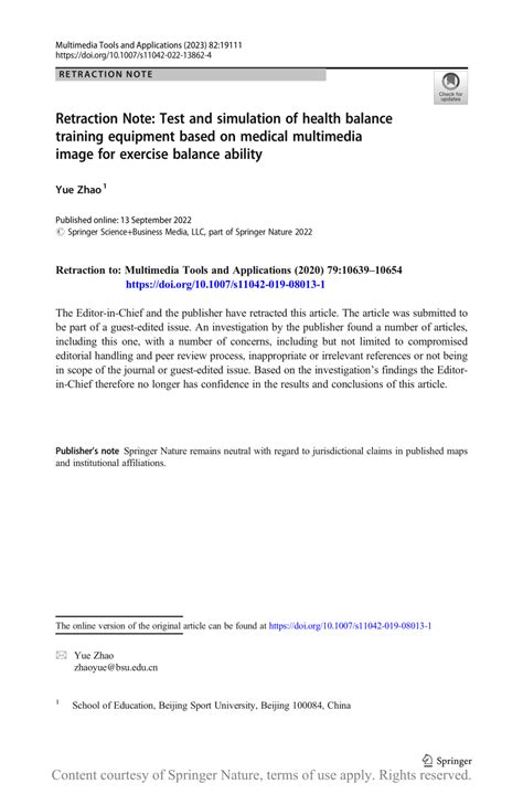 Retraction Note Test And Simulation Of Health Balance Training