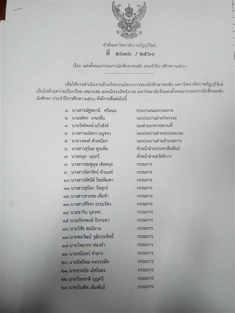 คำสั่งแต่งตั้งคณ หอพักนักศึกษา มหาวิทยาลัยราชภัฏบุรีรัมย์