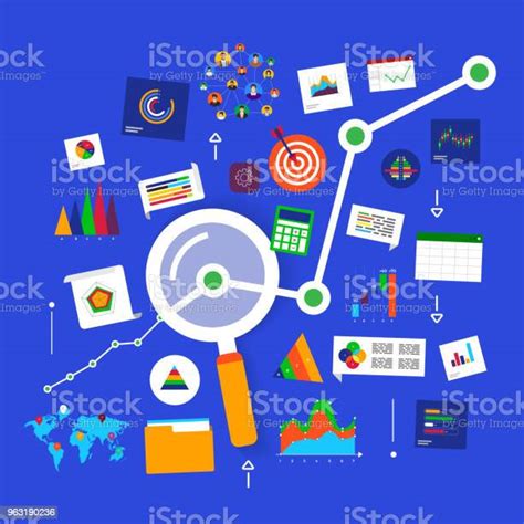 평면 디자인 개념 데이터 분석입니다 그래프와 차트 성장 마케팅 시각화 벡터 일러스트입니다 개념에 대한 스톡 벡터 아트 및 기타