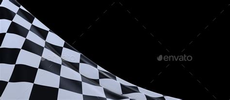 Wavy Checkered Flag Under The Lights Isolated On A Black Background