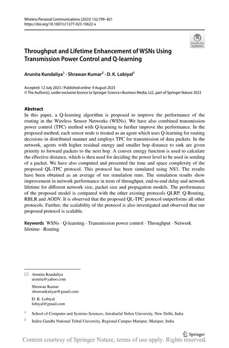 Throughput And Lifetime Enhancement Of Wsns Using Transmission Power Control And Q Learning