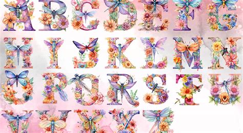 دانلود عکس های دوربری شده الفبای انگلیسی سنجاقک و گل ⚡ اپیک پیکسل