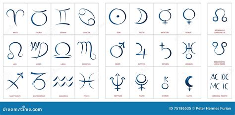 Grupo Caligráfico Dos Símbolos Da Astrologia Ilustração Do Vetor