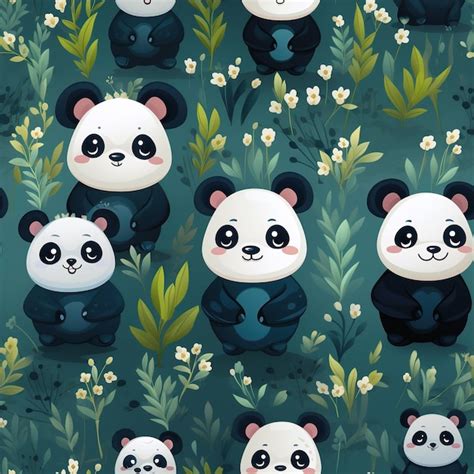 Premium Ai Image Seamless Pattern With Cute Pandas On A Green Background