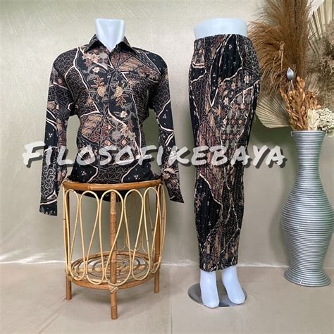 Jual Filosofi Kebaya Kemeja Batik Couple Rok Plisket Baju Batik Couple Batik Couple Lengan