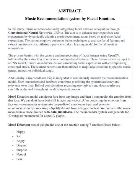 Music Recommendation System By Facial Emotion By Rahul Pdf Emotions Computer Science