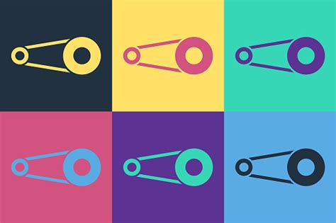 컬러 배경에 고립 된 톱니 바퀴 아이콘이있는 팝 아트 자전거 체인 자전거 체인 스프로킷 변속기 벡터 강철에 대한 스톡 벡터 아트 및 기타 이미지 Istock