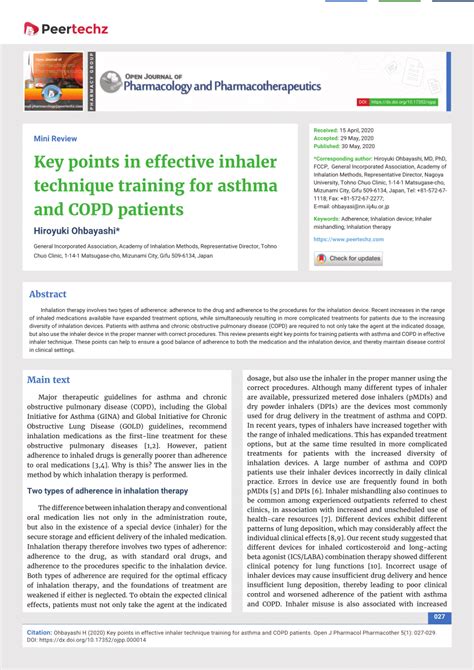 Pdf Key Points In Effective Inhaler Technique Training For Asthma And Copd Patients