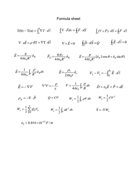Midterm I Formula Sheet Pdf Cartesian Coordinate System Euclidean Vector