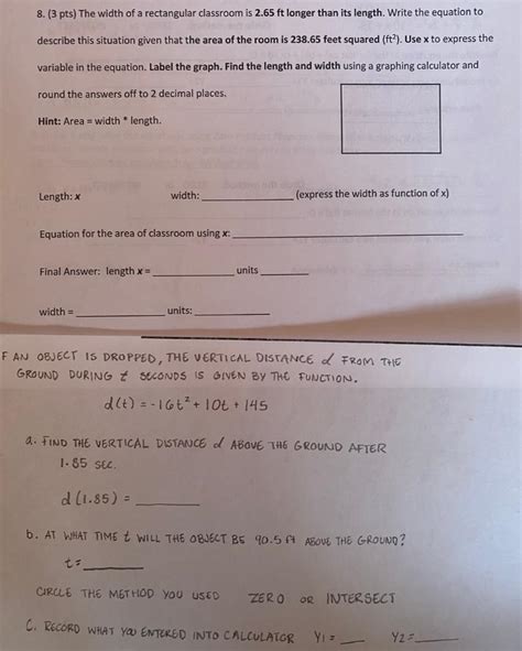 Solved Pts The Width Of A Rectangular Classroom Is Chegg
