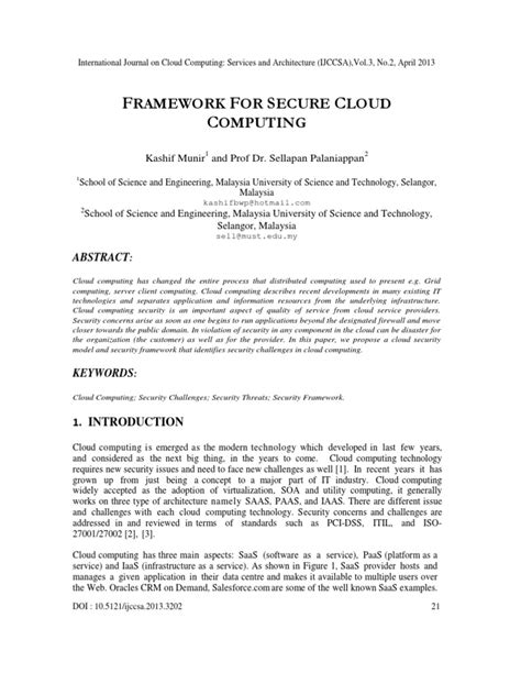 Framework For Secure Cloud Computing Pdf Cloud Computing Computer Security