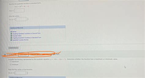 solved rewrite the quadratic function in standard