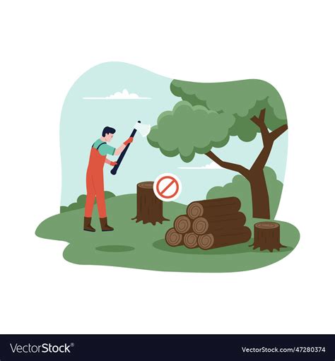 Concept Of Stop Illegal Logging Of Trees Vector Image