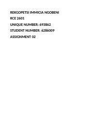 62864009 RCE2601 02 ASSIGNMENT 02 PDF REKGOPETSI IMMICIA NGOBENI RCE 2601 UNIQUE NUMBER