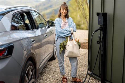 Premium Photo Woman Plugging A Charger Into Electric Vehicle