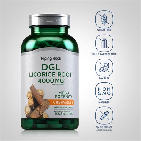 Dgl Licorice Root Chewable Mega Potency Deglycyrrhizinated 4000 Mg Per Serving 180