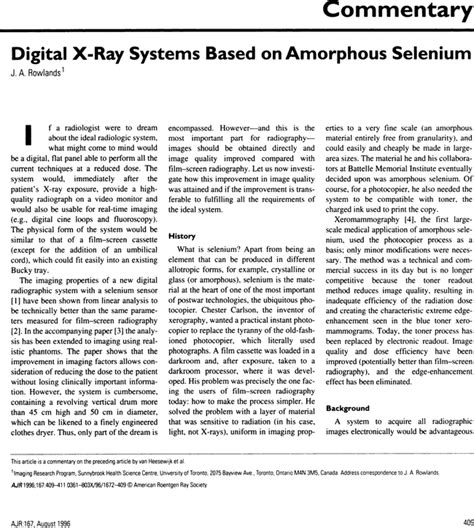 Digital X Ray Systems Based On Amorphous Selenium AJR