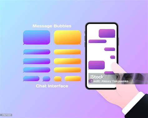 메시지 풍선 플랫 컬러 채팅 인터페이스 소셜 미디어 모형 메시지 풍선 손에 든 전화 벡터 일러스트 레이 션 Brand Name Smart Phone에 대한 스톡 벡터 아트