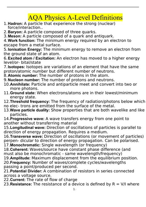 AQA Physics A Level Definitions Questions And Answers Updated Verified Answers
