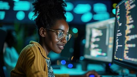 Premium Photo Afro Woman Programmer Dedicated To Software Development