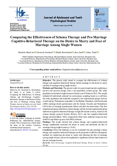 Pdf Comparing The Effectiveness Of Schema Therapy And Pre Marriage Cognitive Behavioral