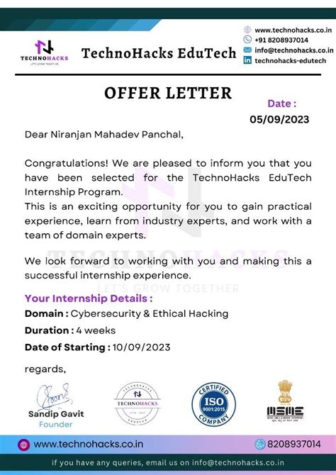 Niranjan Panchal On Linkedin Connections Internship Cybersecurity Ethicalhacking