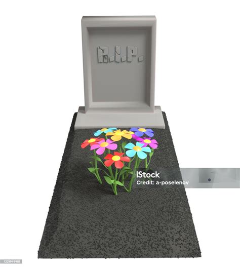 묘비와 비문 Rip와 꽃이 있는 무덤 흰색 배경에 격리 3d 일러스트레이션 0명에 대한 스톡 사진 및 기타 이미지 0명 고인의 명복을 빕니다 꽃 식물 Istock