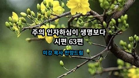 펄송 시편63 3 주의 인자하심이 생명보다 나으므로 미강 목사 찬양드림 Youtube