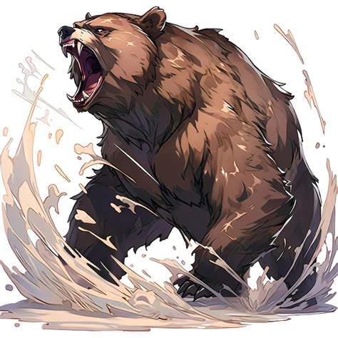 Борьба с медведем иллюстрация клип арт изолированный белый фон Премиум Ai сгенерированное