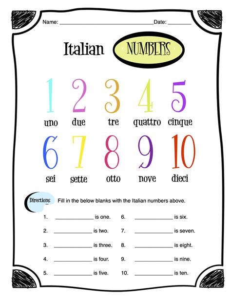 italian numbers 1 10 worksheet packet made by teachers