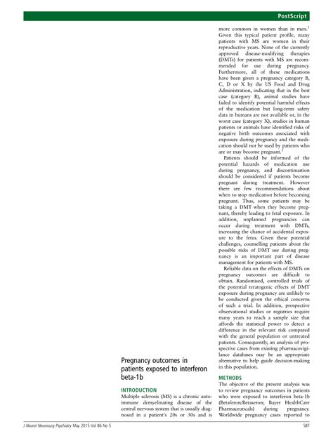 Pdf Pregnancy Outcomes In Patients Exposed To Interferon Beta 1b Table 1
