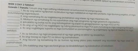 WEEK DAY TUESDAY Gawain Panuto Tukuyin StudyX