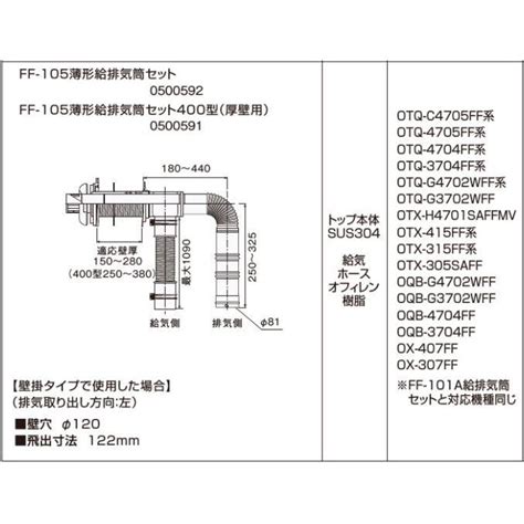 ノーリツ FF 105薄形給排気筒セット400型厚壁用 0500591 石油給湯機部材 NORITZ 給排気トップ クラシール