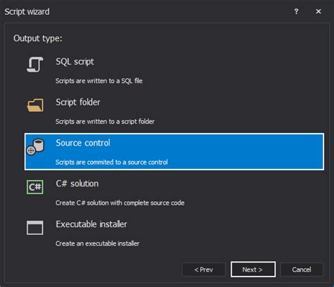 how to export a sql database directly to source control