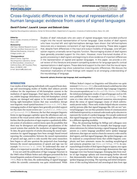 PDF Cross Linguistic Differences In The Neural Representation Of Human Language Evidence From