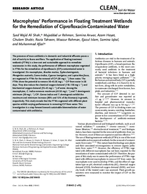 Pdf Macrophytes Performance In Floating Treatment Wetlands For The