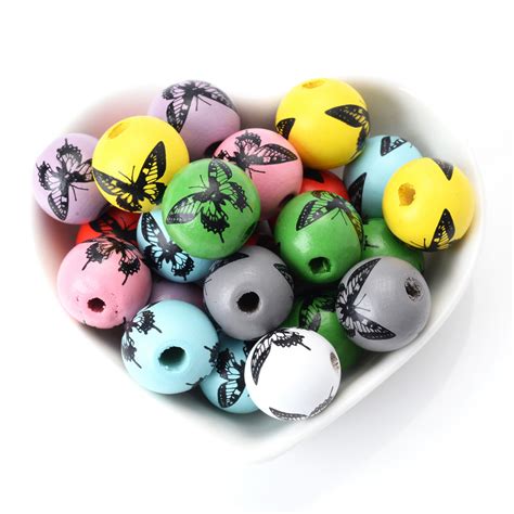 Badu Bg 10 бр лот 15 мм модел пеперуда Естествени дървени мъниста Цветни кръгли разделители